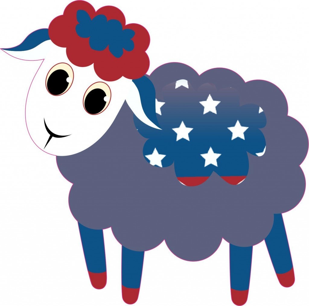 5in x 5in Left Blue Facing Patriotic American Sheep Bumper Lamb Sticker ...