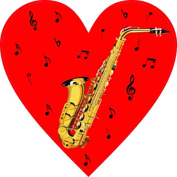 4in x 4in Red Saxophone Heart Sticker Vinyl Cup Decal Car Bumper Stickers