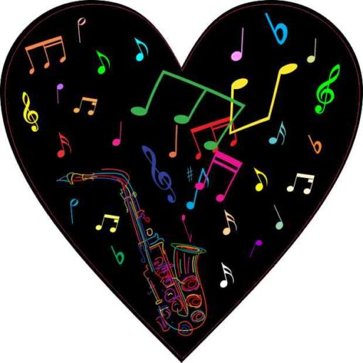 4in x 4in Red Saxophone Heart Sticker Vinyl Cup Decal Car Bumper ...
