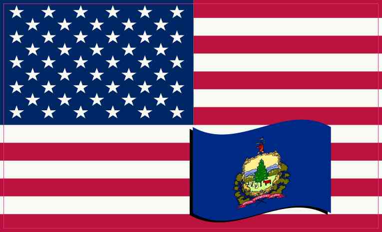 5in X 3in America and Vermont Flag Sticker Vinyl State Decal Stickers
