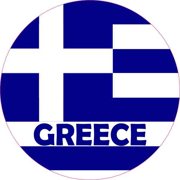 4x4 Round Labeled Greece Flag Sticker Vinyl Vehicle Decal Travel Stickers