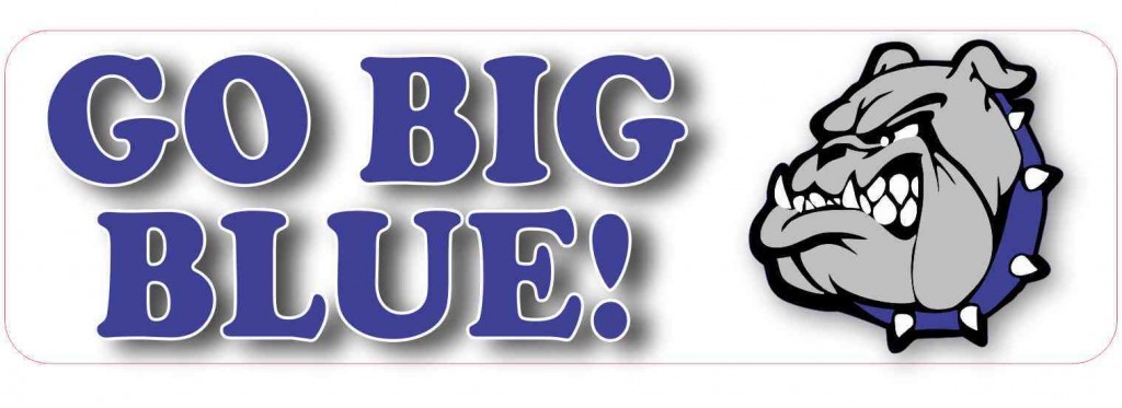10in x 3in Bulldog Go Big Blue Bumper Sticker Vinyl School Mascot Decal