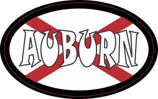4in x 2.5in Oval Alabaman Flag Auburn Sticker