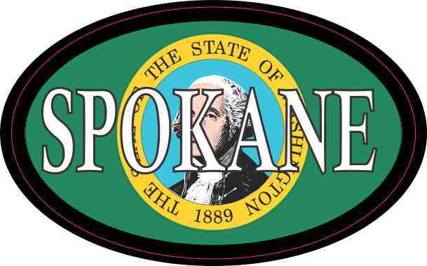 4in x 2.5in Oval Washington Flag Spokane Sticker