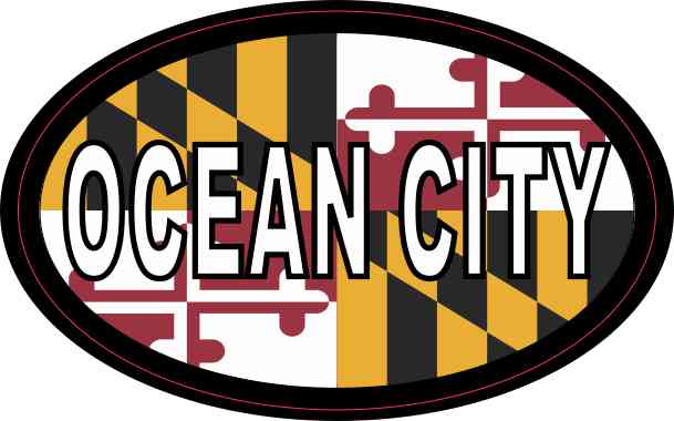4in x 2.5in Oval Maryland Flag Ocean City Sticker