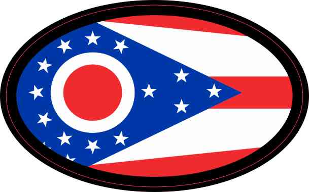 4in x 2.5in Oval Ohio Flag Sticker