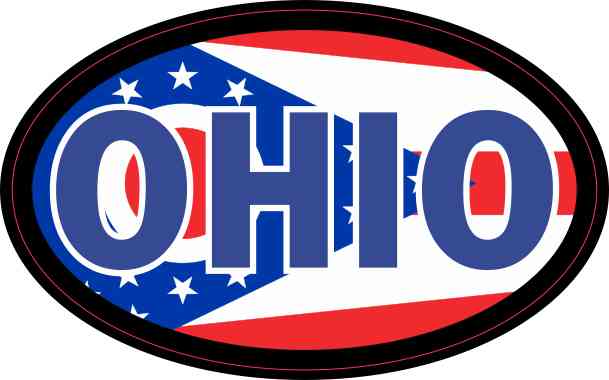 4in x 2.5in Flag Oval Ohio Sticker