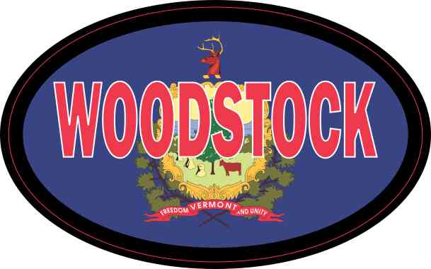 4in x 2.5in Oval Vermont Flag Woodstock Sticker