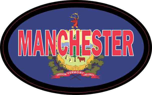 4in x 2.5in Oval Vermont Flag Manchester Sticker