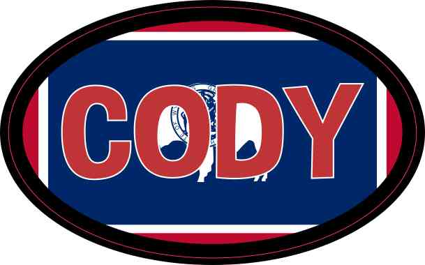 4in x 2.5in Oval Wyoming Flag Cody Sticker