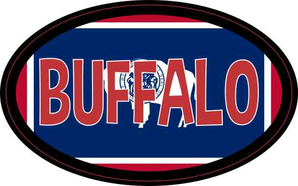 4in x 2.5in Oval Wyoming Flag Buffalo Sticker