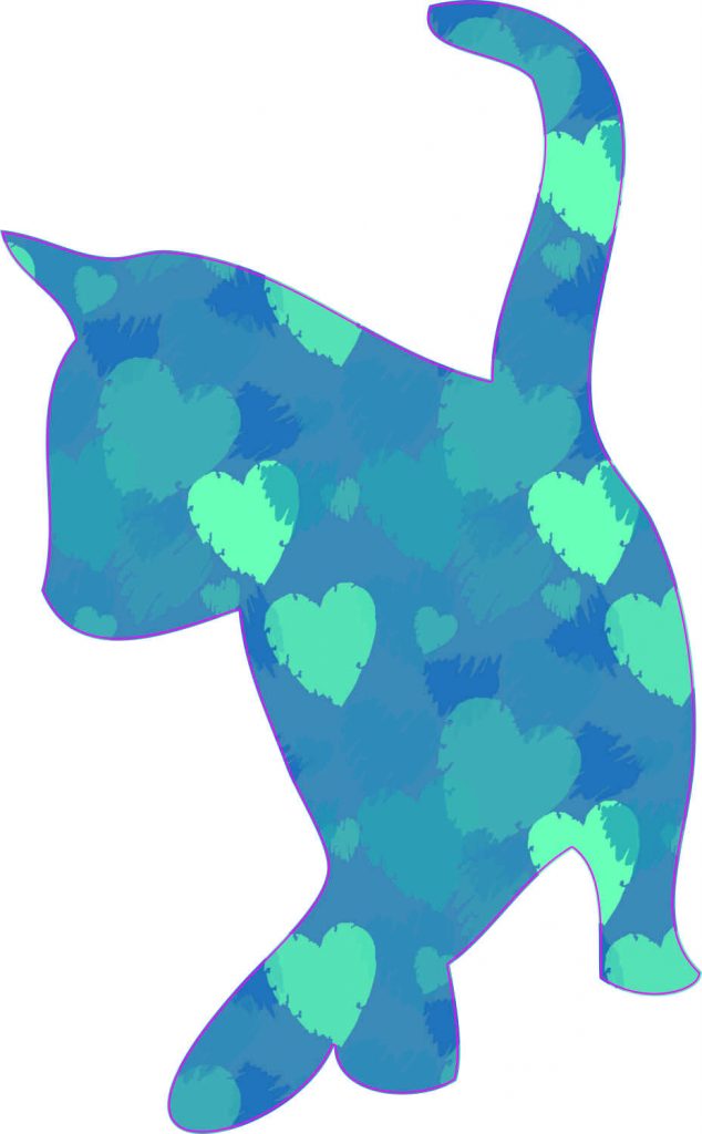 3in x 5in Blue Heart Cat Silhouette Sticker