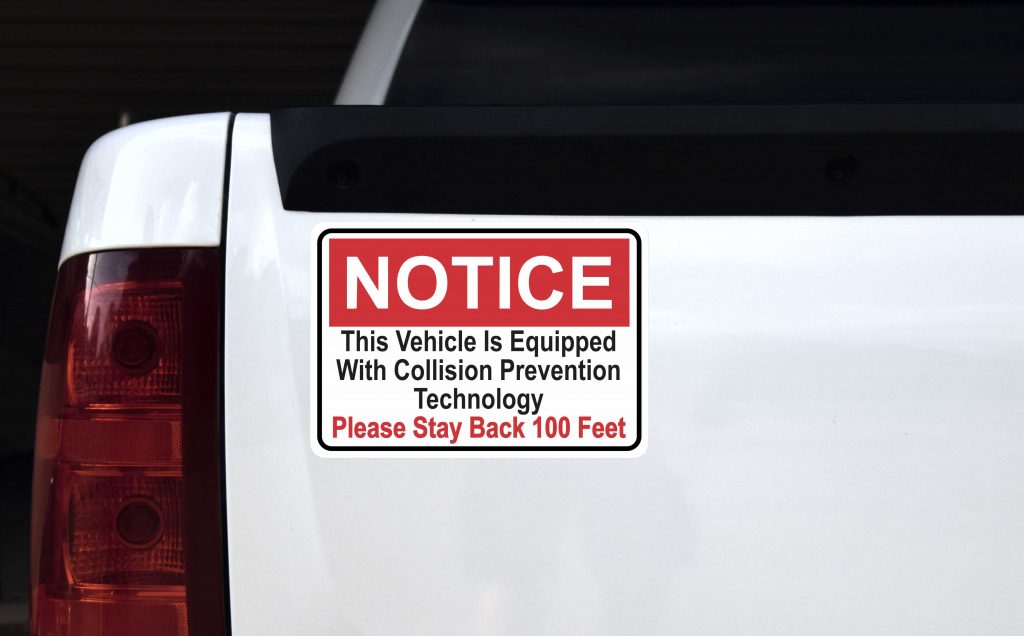 10in x 7in Notice Collision Prevention Technology Sticker – StickerTalk®