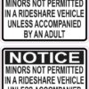 3.5in x 2.5in Red Minors Not Permitted in a Rideshare Vehicle Stickers