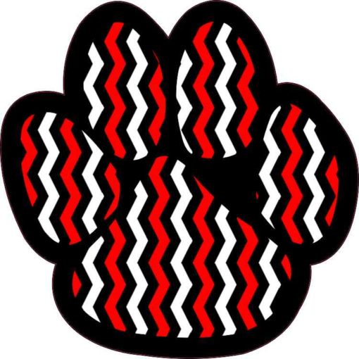 5in x 5in Red Black and White Chevron Paw Print Sticker