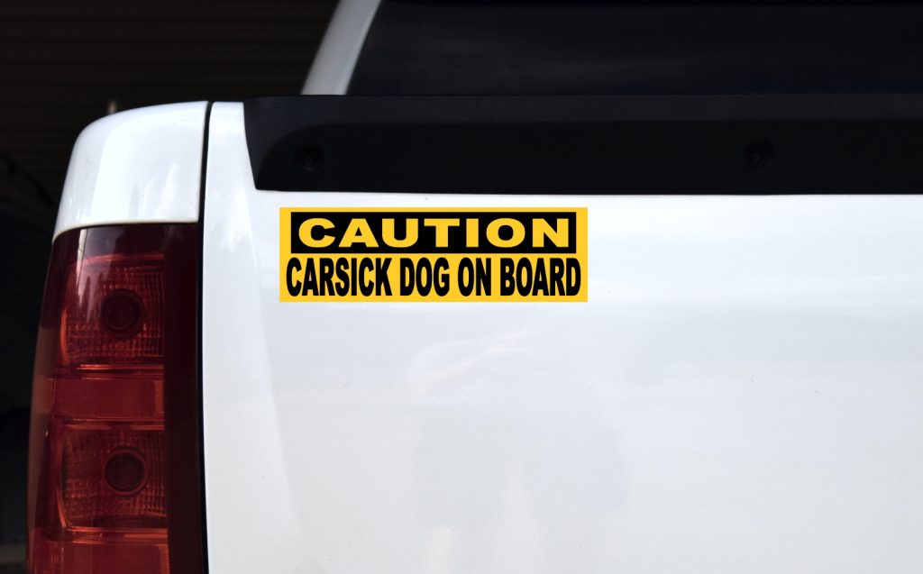 10in x 3in Caution Carsick Dog on Board Sticker