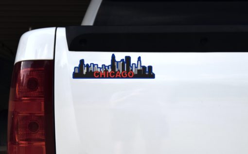10in x 3in Red and Blue Chicago Skyline Sticker – StickerTalk®