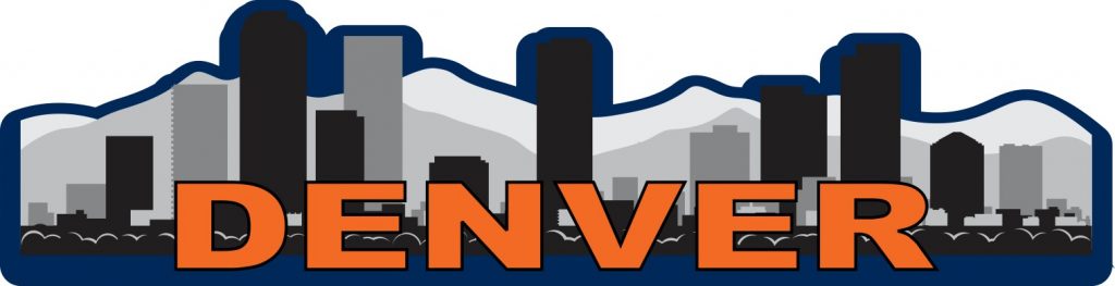 10in x 2.5in Blue and Orange Denver Skyline Sticker – StickerTalk®