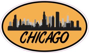 5in x 3in Orange Oval Chicago Skyline Sticker