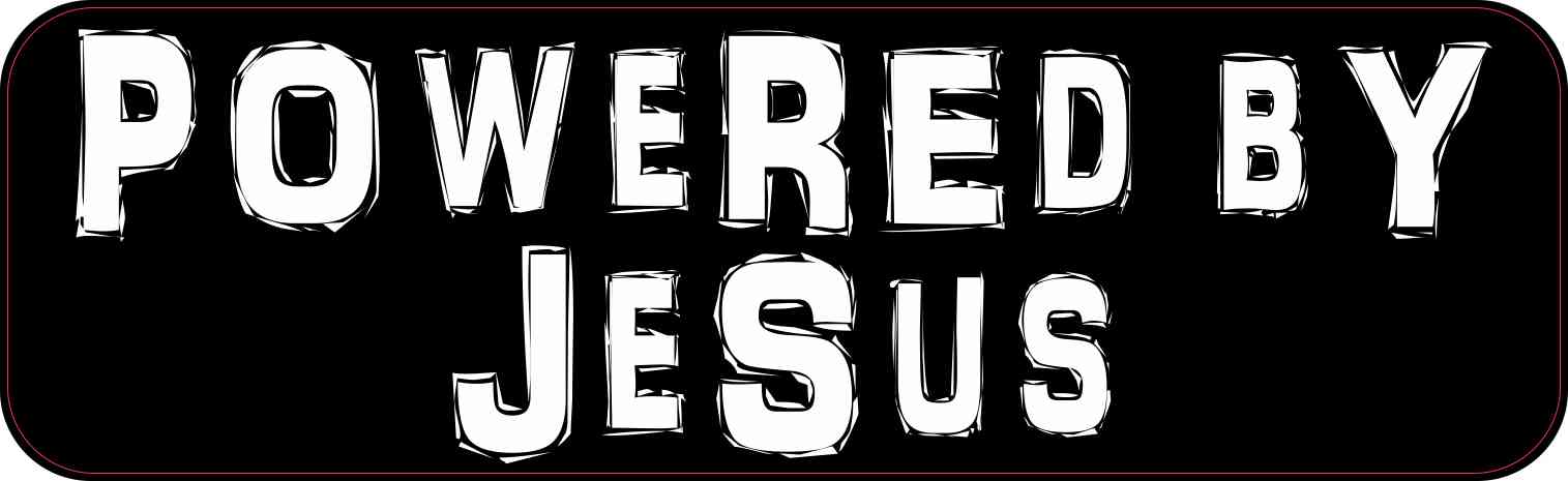 10in x 3in Powered by Jesus Bumper Sticker – StickerTalk®