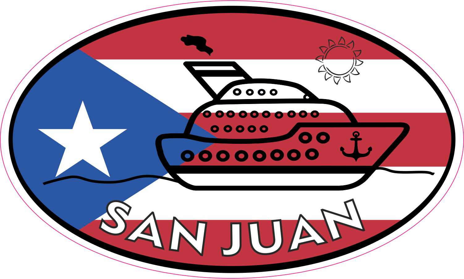 5in x 3in Cruise Ship Oval San Juan Vinyl Sticker