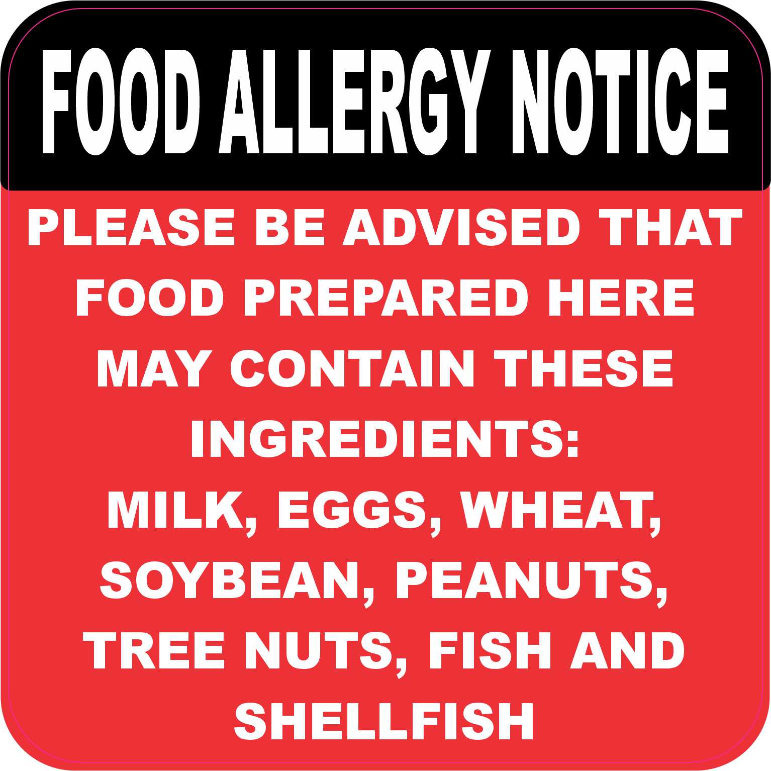 StickerTalk Food Allergy Notice Vinyl Sticker, 5 inches x 5 inch ...